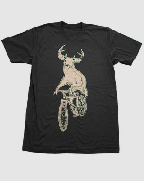 deer-on-a-mountain-bicycle-mens-t-shirt-classic-tee-black-xs-bike-buck ...