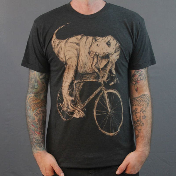 t-rex-on-a-bicycle-mens-t-shirt-70s-vintage-tee-tri-black-xs-dinosaur ...